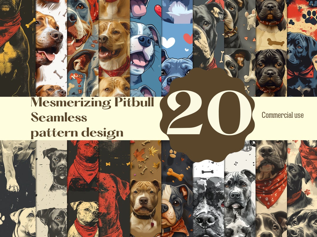 Pitbull Seamless Pattern - Strong and Loyal Dog Digital Paper for ...