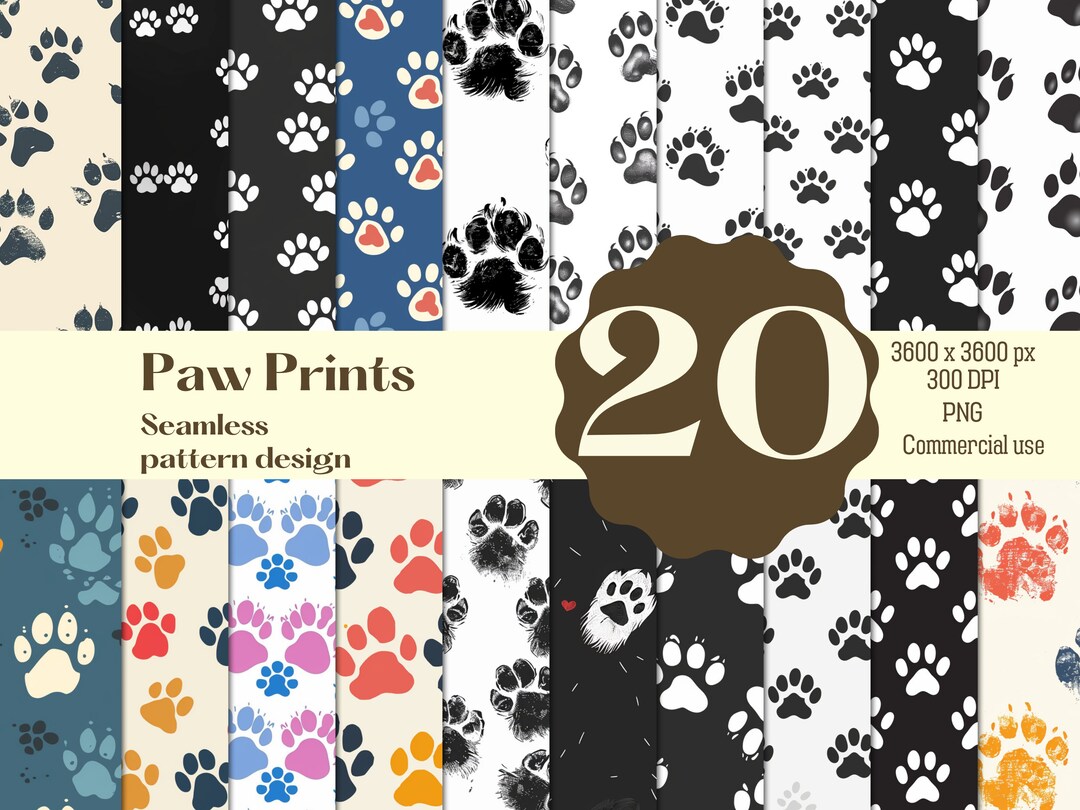 Paw Print Seamless Pattern Dogs Digital Paper Dog Wallpaper, Whimsical ...