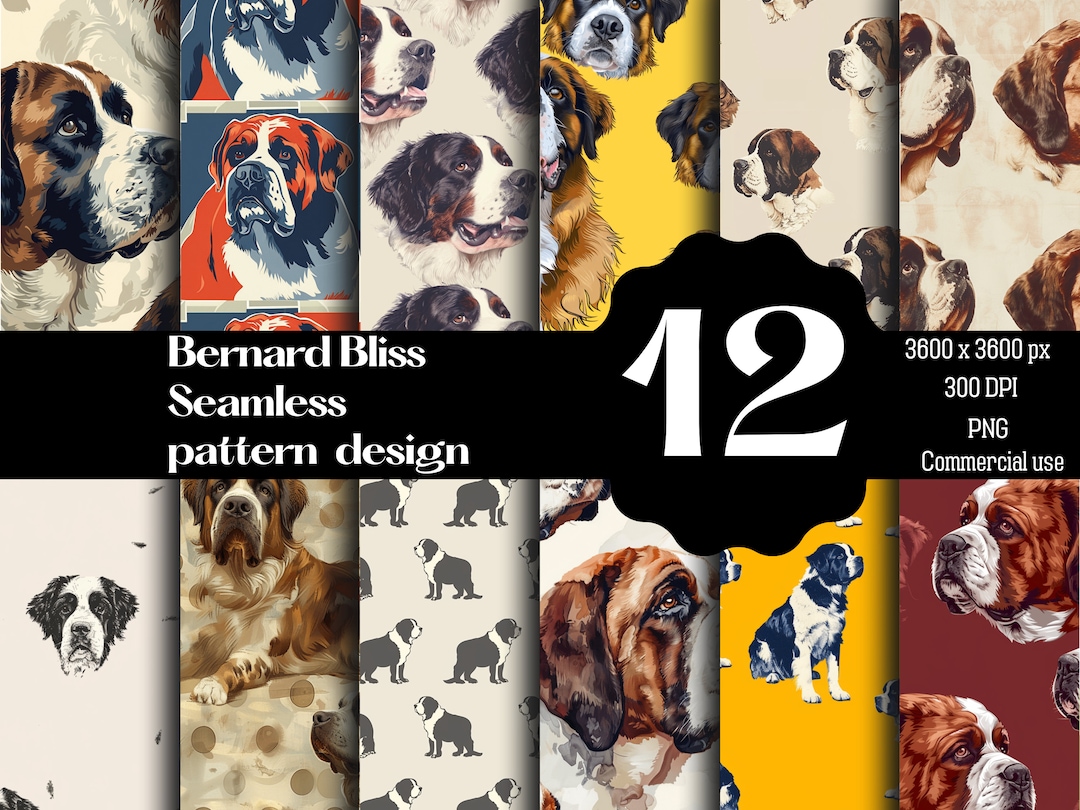 Adorable Saint Bernard Seamless Pattern - Digital Paper for Dog Lovers ...