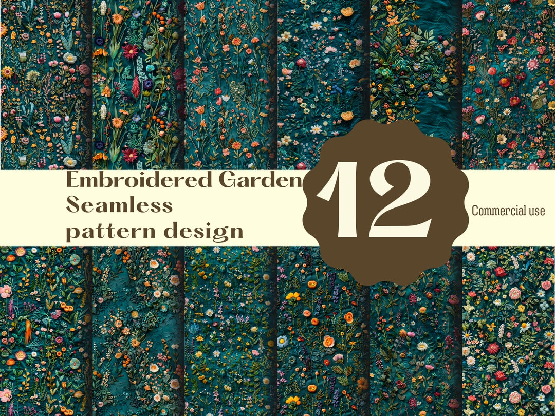 Embroidered Garden Seamless Patterns Printable Scrapbook Paper Set ...