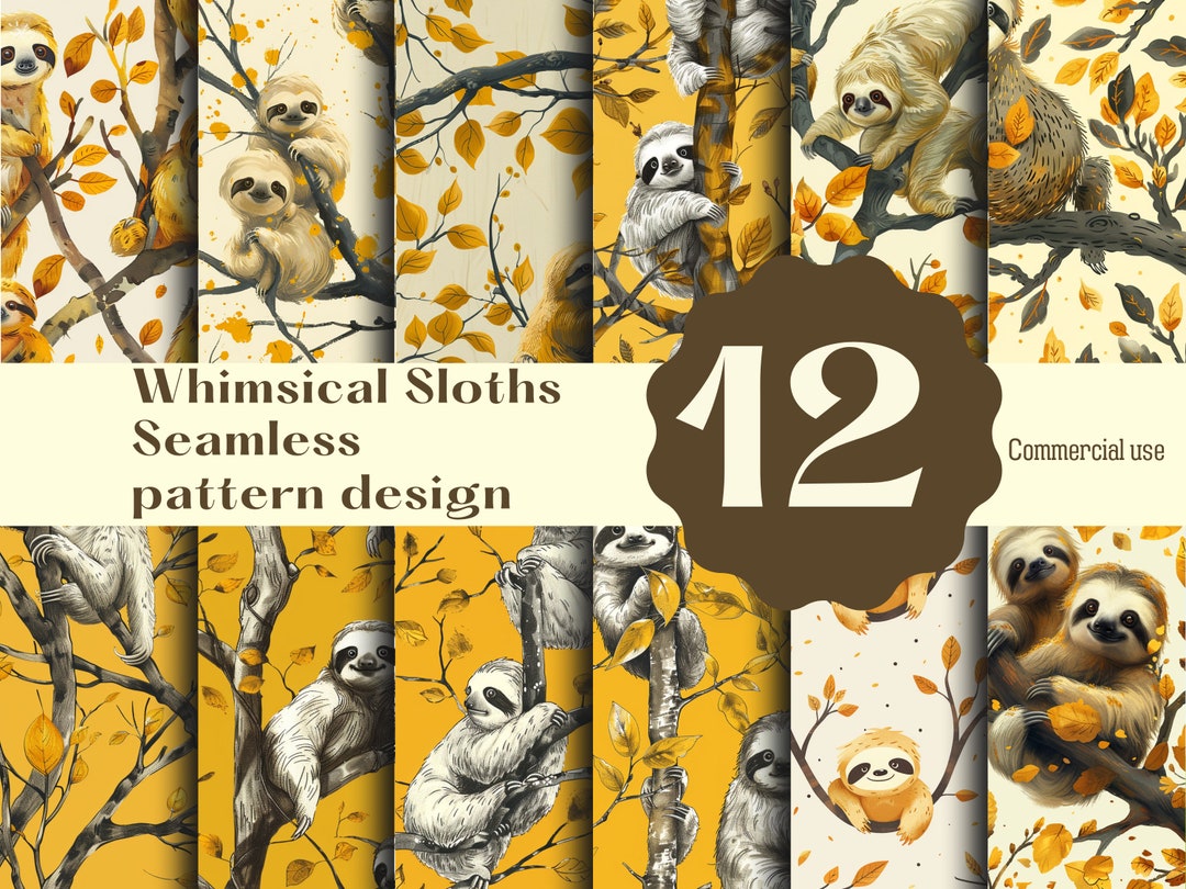 Sloth Seamless Pattern Printable Scrapbook Paper Instant Download Paper ...