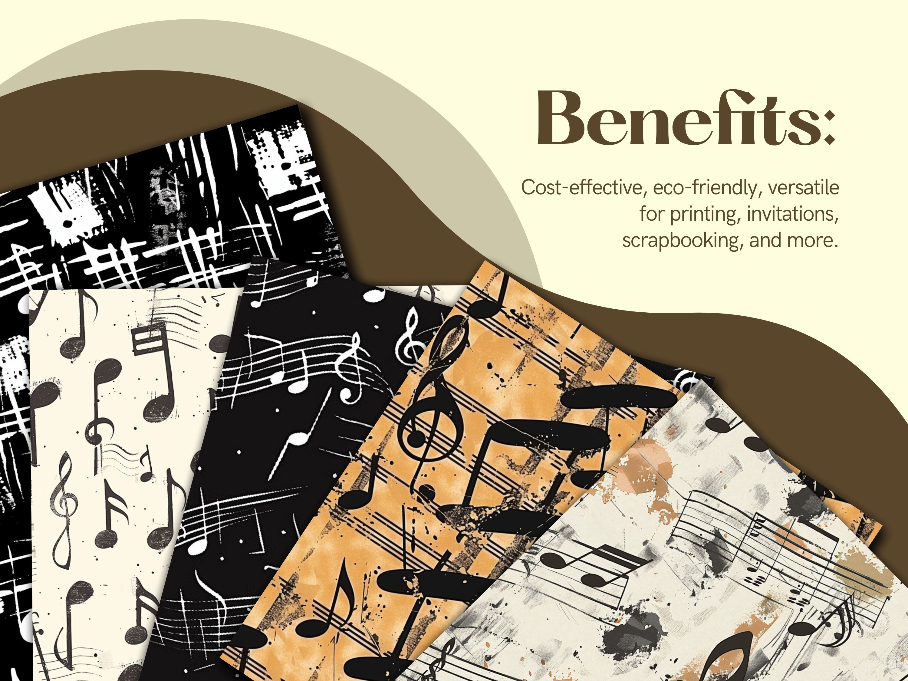 Musical Notes and Staves Seamless Pattern - Elegant Digital Paper for ...