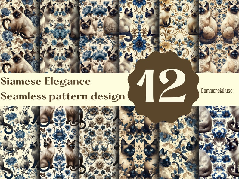 Siamese Cat Seamless Pattern - Folkinspired Ultrarealistic Design for ...