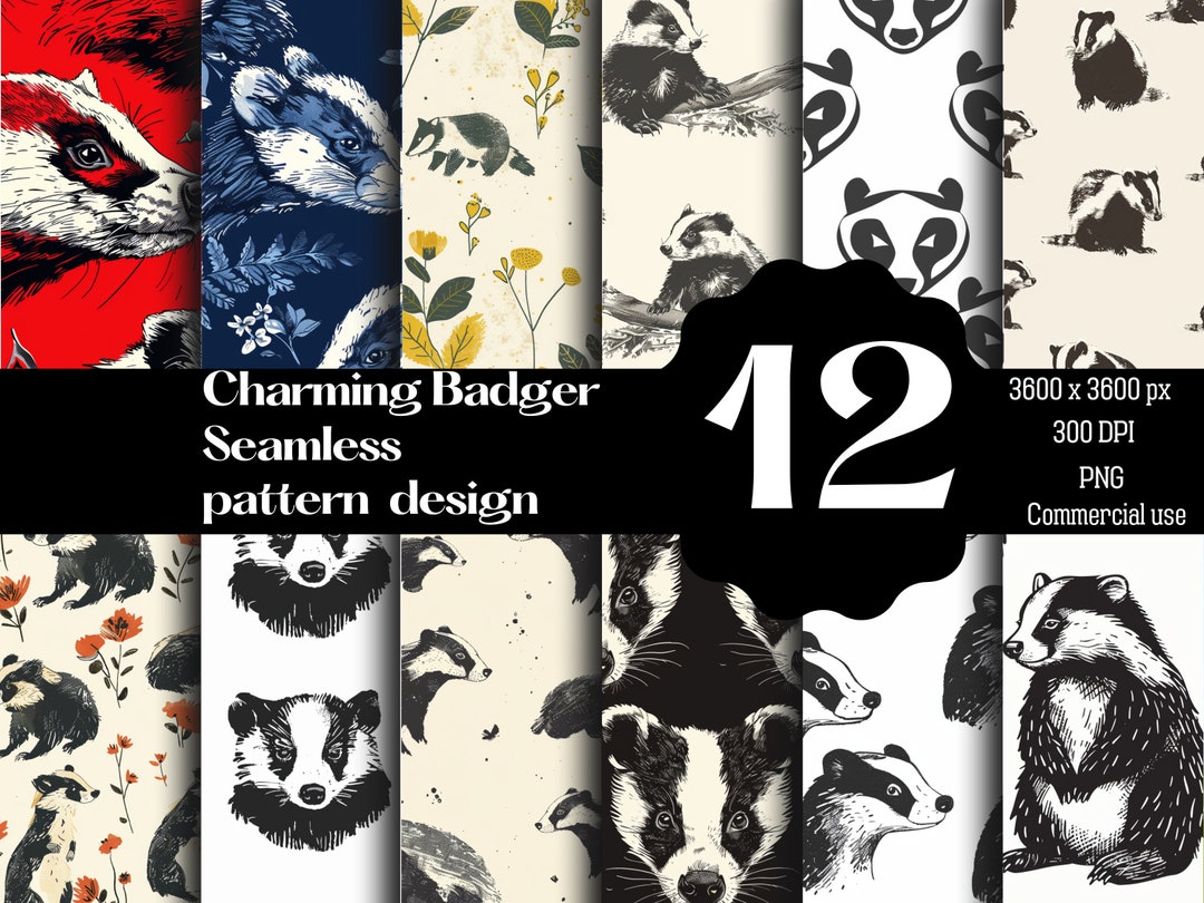Badger Seamless Pattern - Rustic Woodland Digital Paper for Fabrics ...
