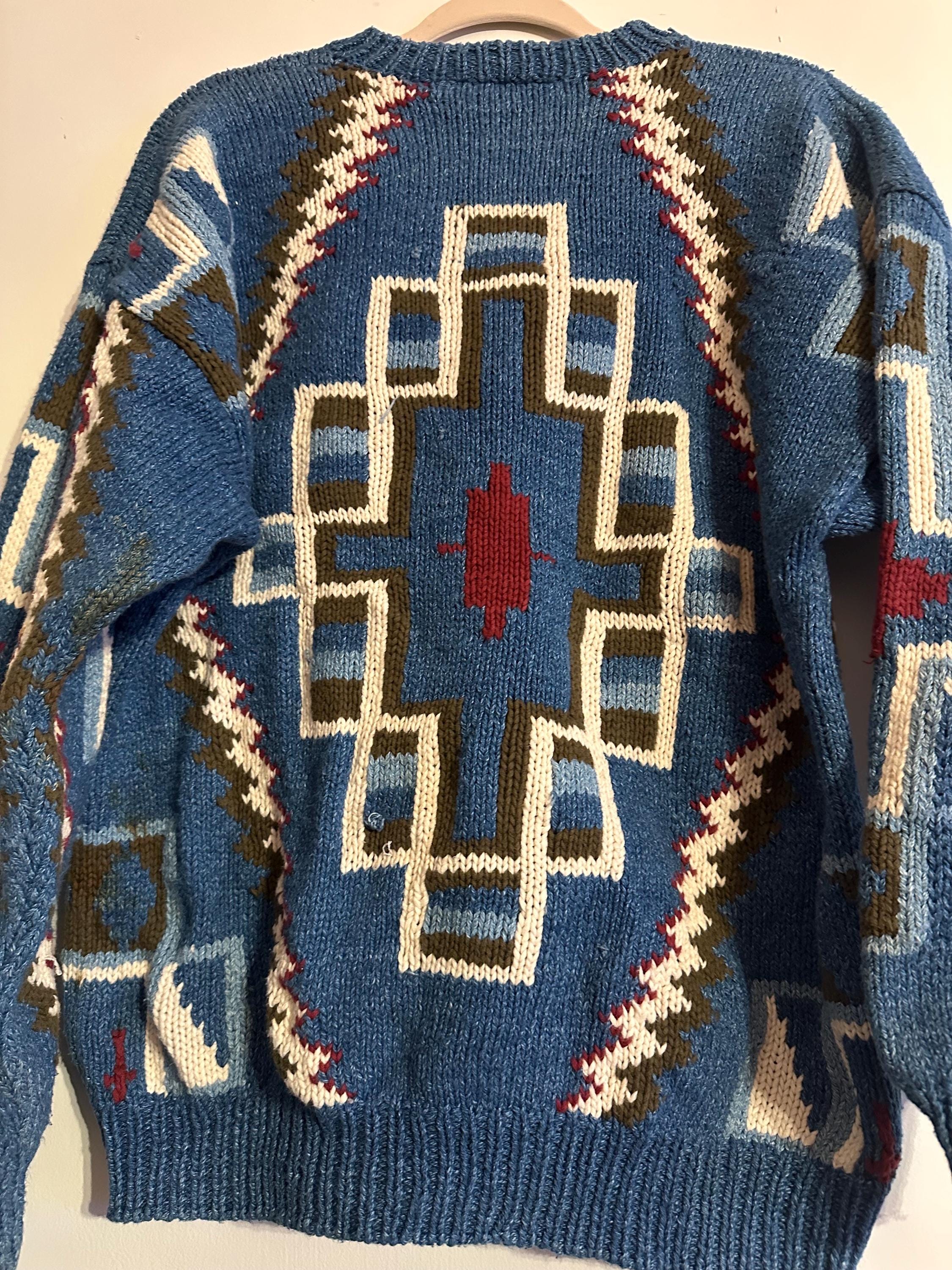 Vintage Ruff Hewn Men’s Blue Southwest Pattern Heavy Cotton Sweater ...