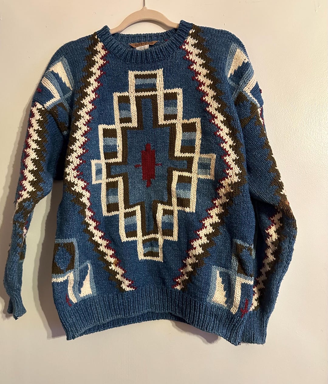 Vintage Ruff Hewn Men’s Blue Southwest Pattern Heavy Cotton Sweater ...