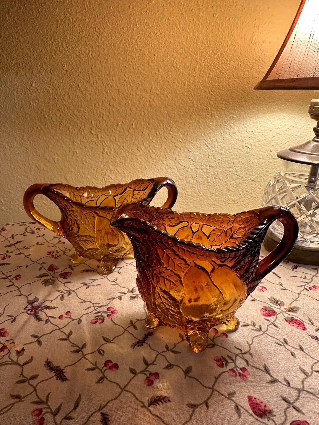 Vintage Indiana Glass Golden Color Sweet Pear Tiara Sugar Creamer Set ...