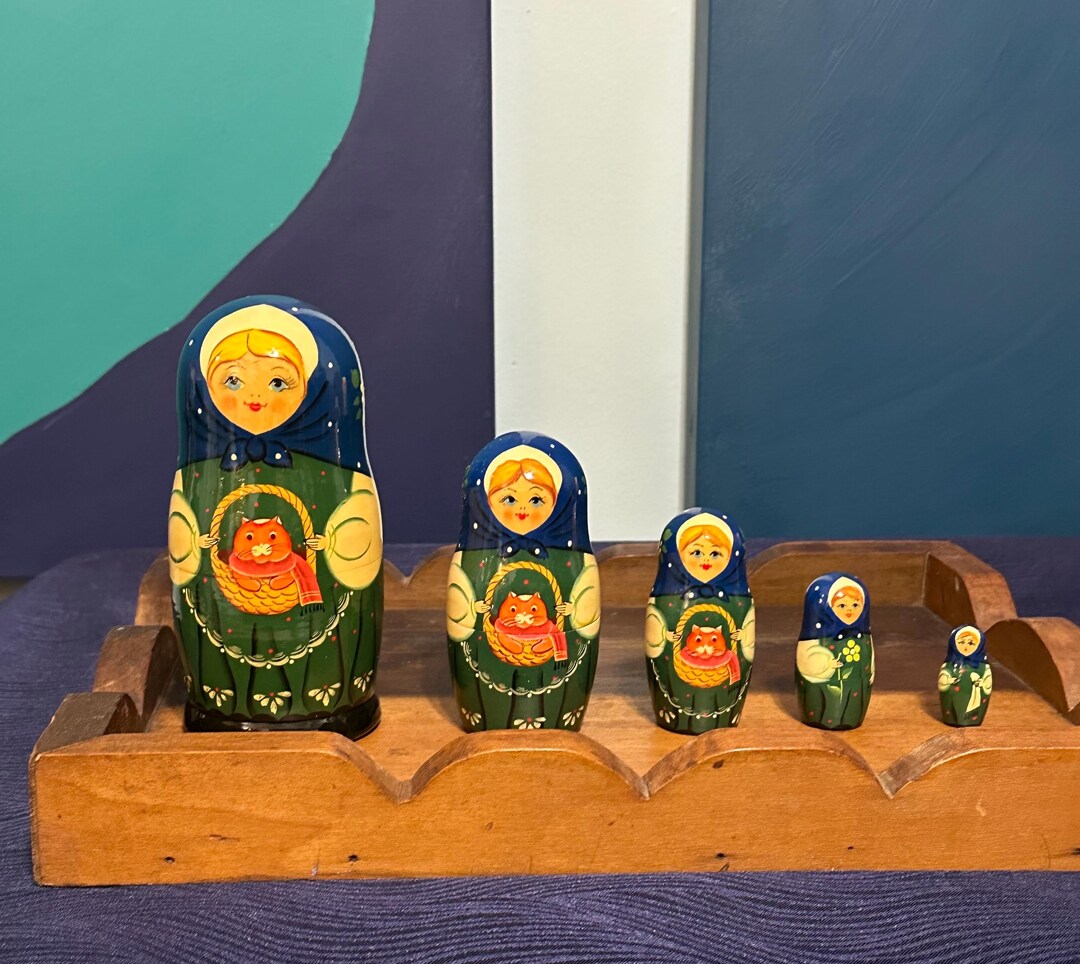 Set of 5 Russian Nesting Dolls Blue and Green - Etsy
