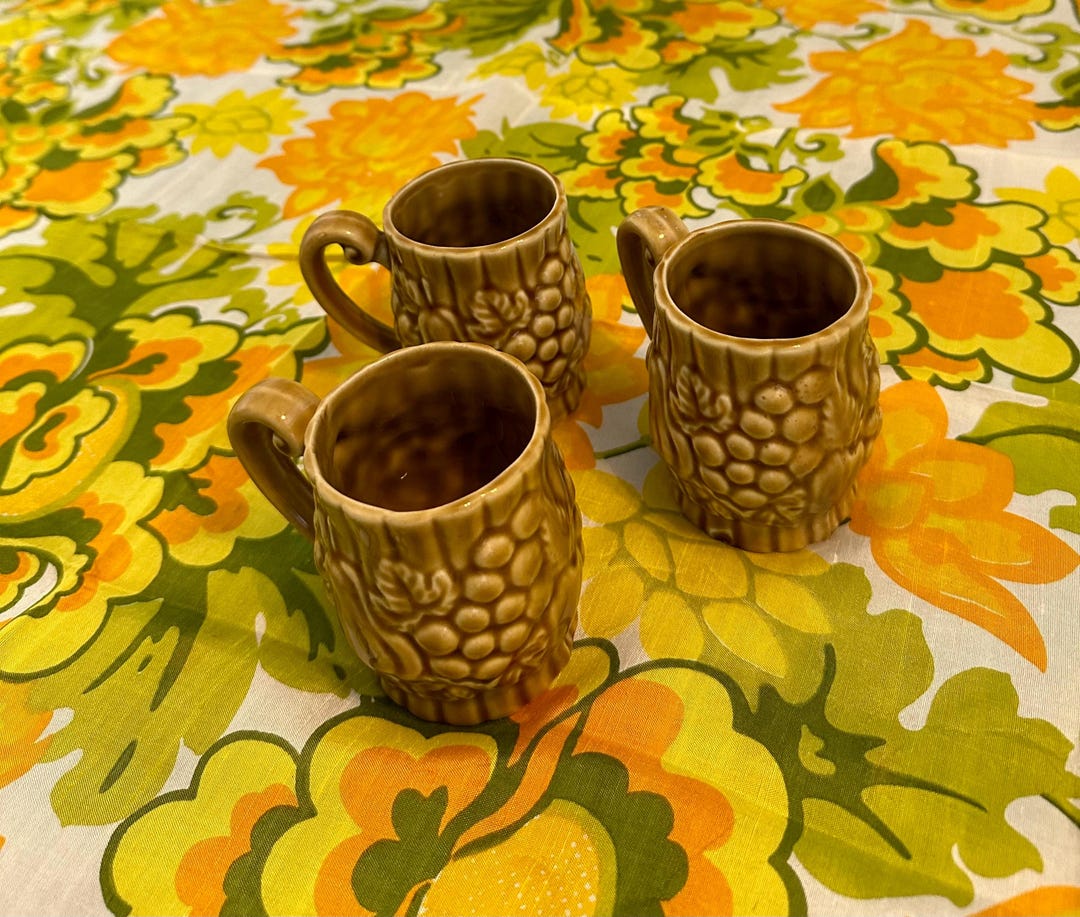 Inarco Pottery Mugs Japan Vintage Coffee Cups Set of 3 Fruit Motif Mugs ...