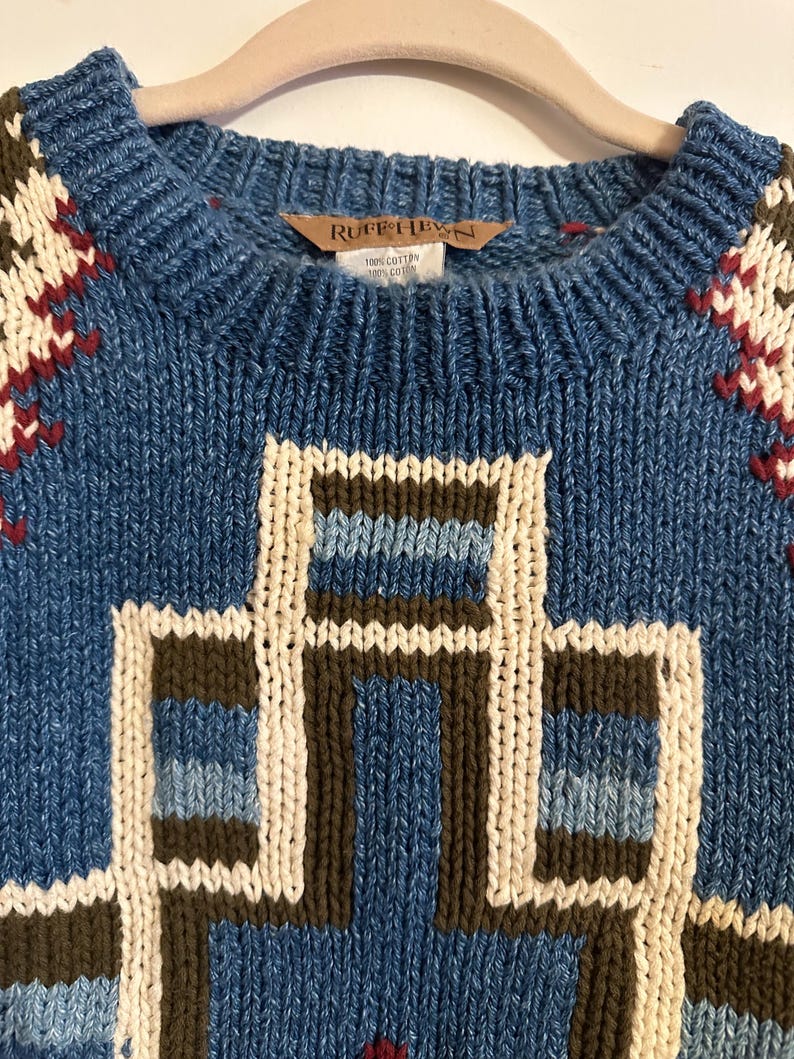Vintage Ruff Hewn Men’s Blue Southwest Pattern Heavy Cotton Sweater ...