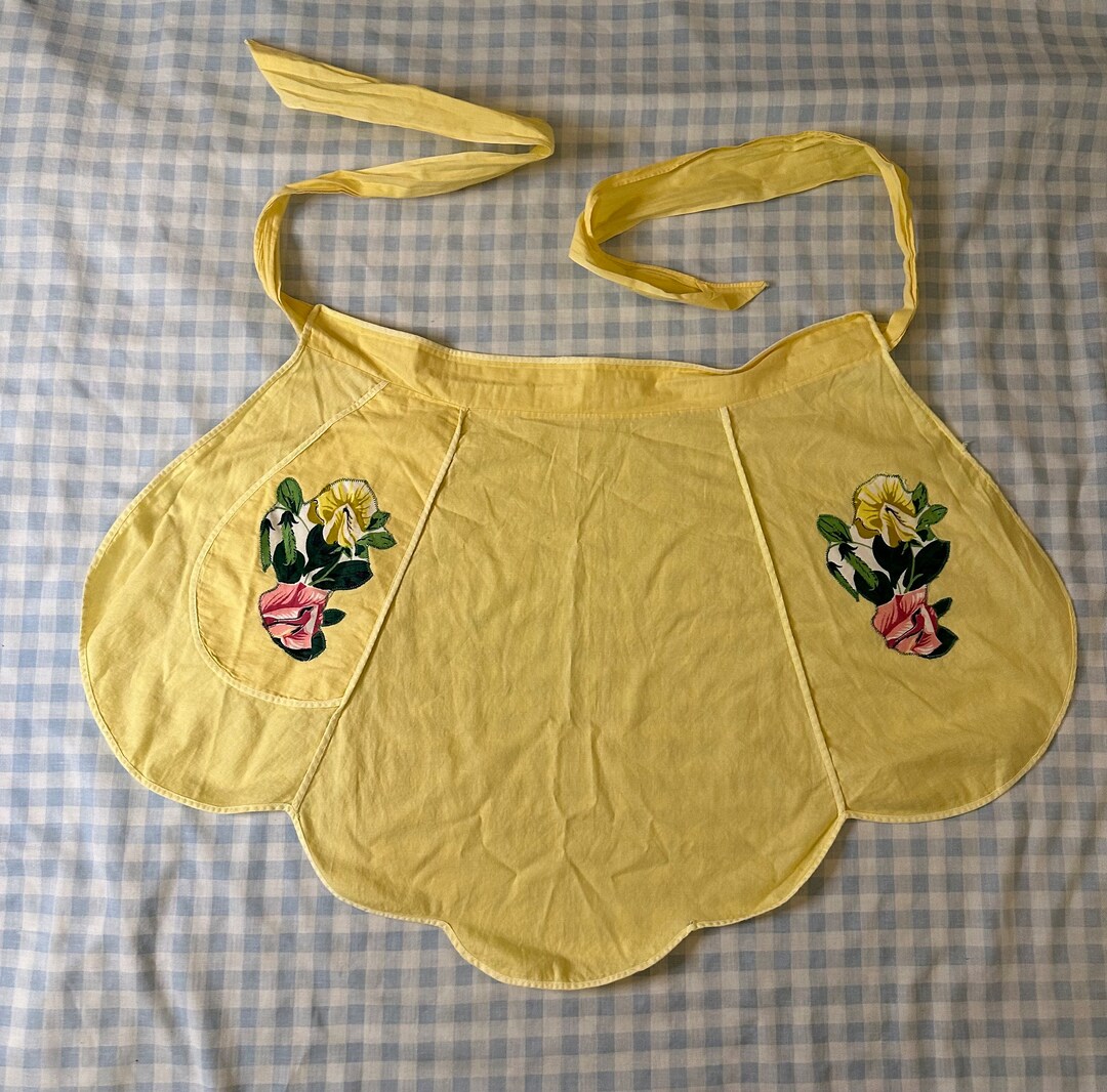 Vintage Yellow Apron With Floral Appliqué. - Etsy