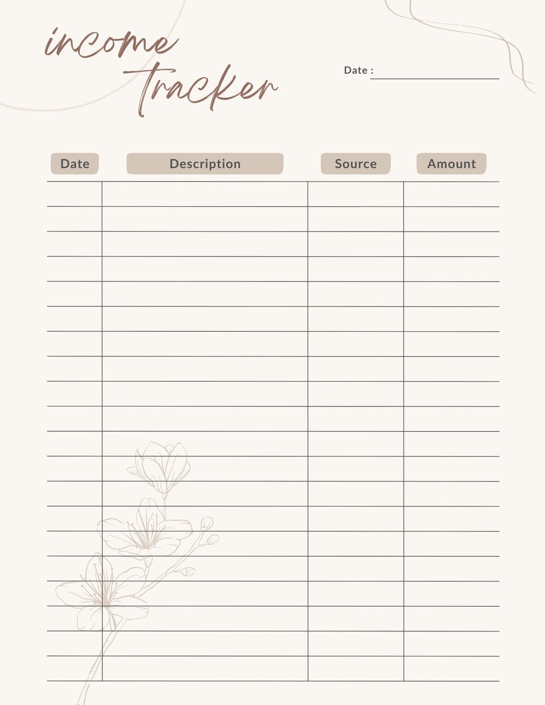 Income Tracker Sheet Digital/printable - Etsy