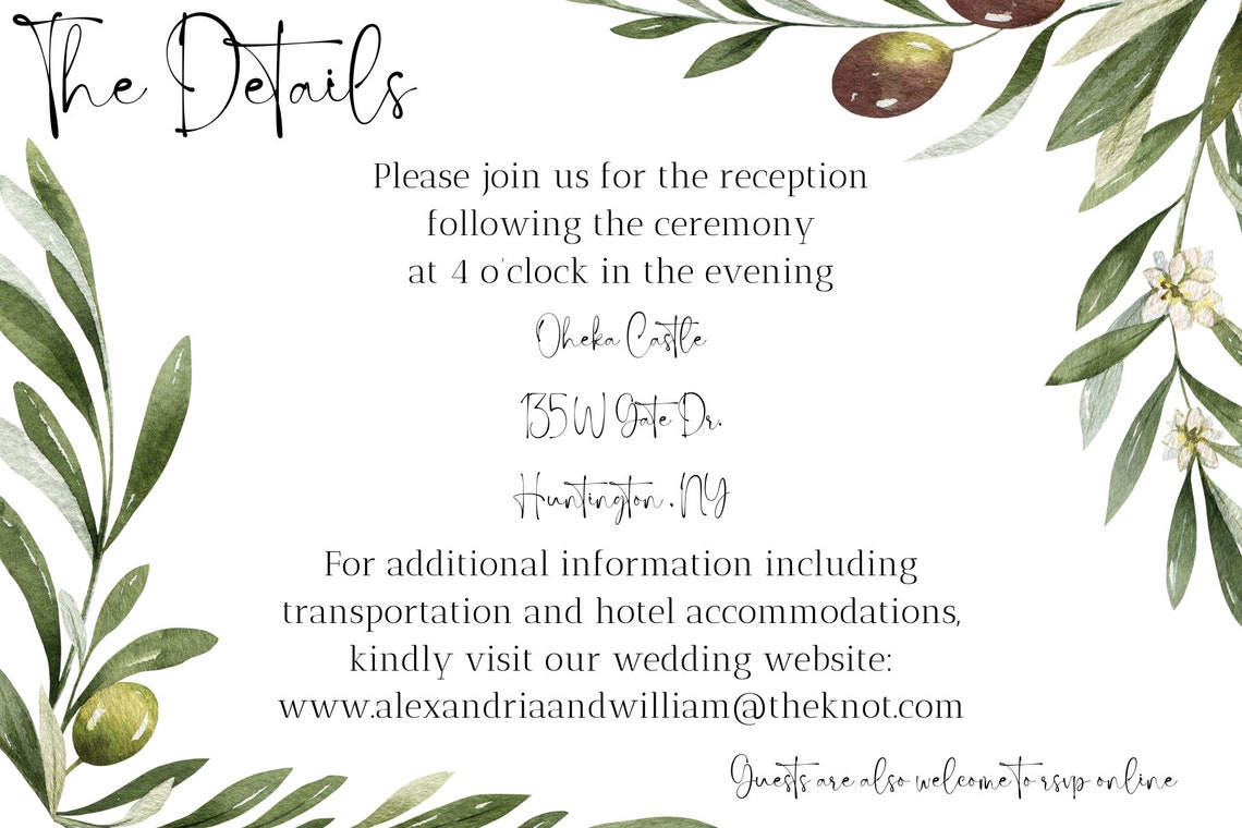 Olive Branch Wedding Invitation,personalized Wedding Invitation,editable Template,digital ...