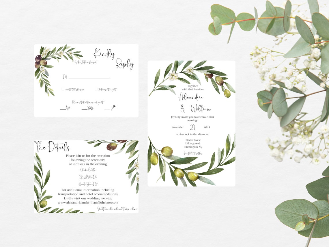 Olive Branch Wedding Invitation,personalized Wedding Invitation ...