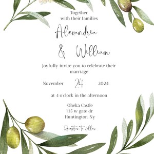 Olive Branch Wedding Invitation,personalized Wedding Invitation ...