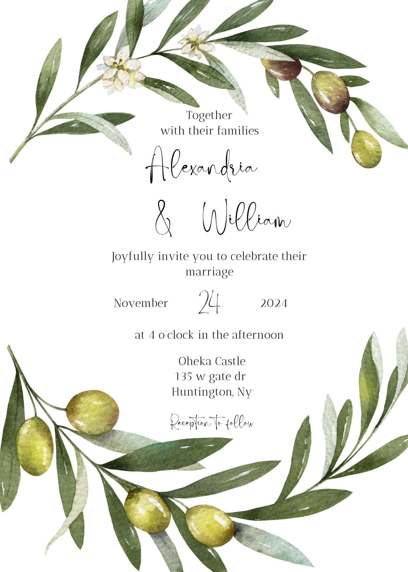 Olive Branch Wedding Invitation,personalized Wedding Invitation ...