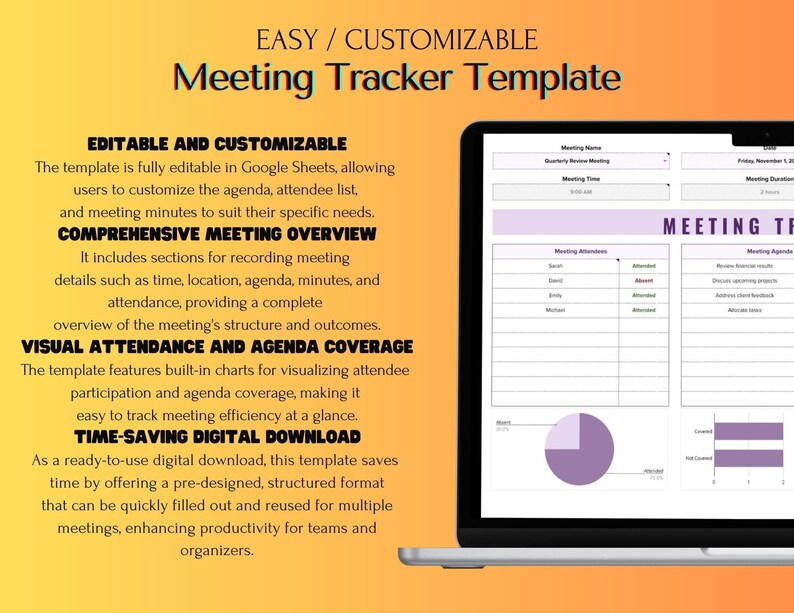 Editable Meeting Tracker Template | Google Sheets Digital Download ...