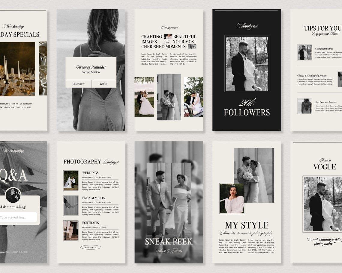 Wedding Photographer Instagram Templates: Canva Story & Post Bundle - Etsy