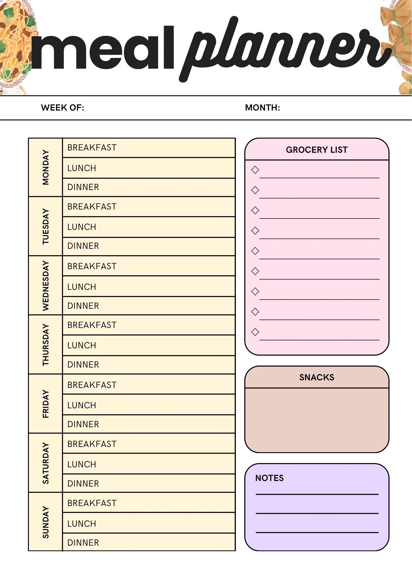 Undated Weekly Meal Planner | Digital Meal Planning Template | Instant ...