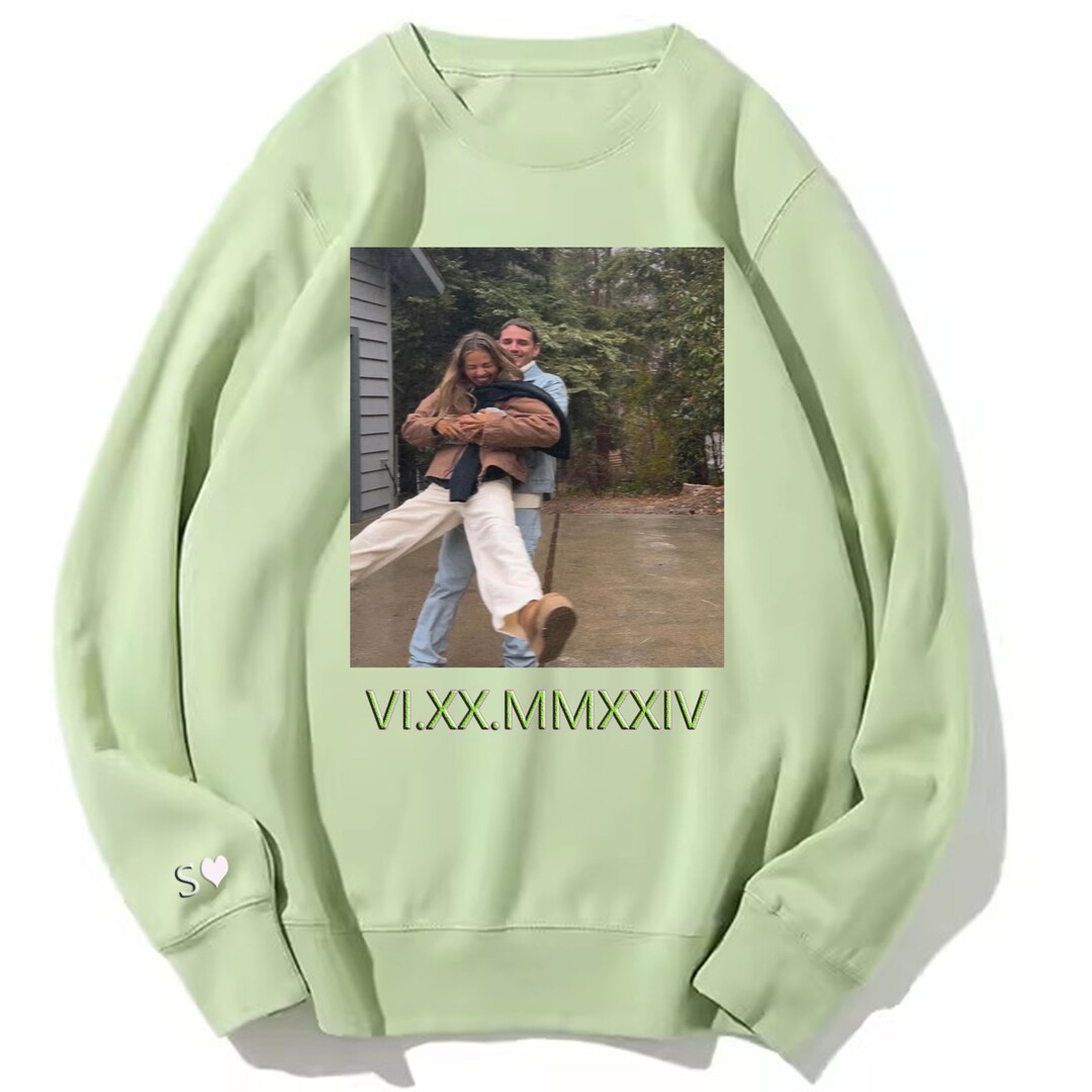 Personalized Embroidered Couple Photo Sweatshirts, Custom Date of Love ...