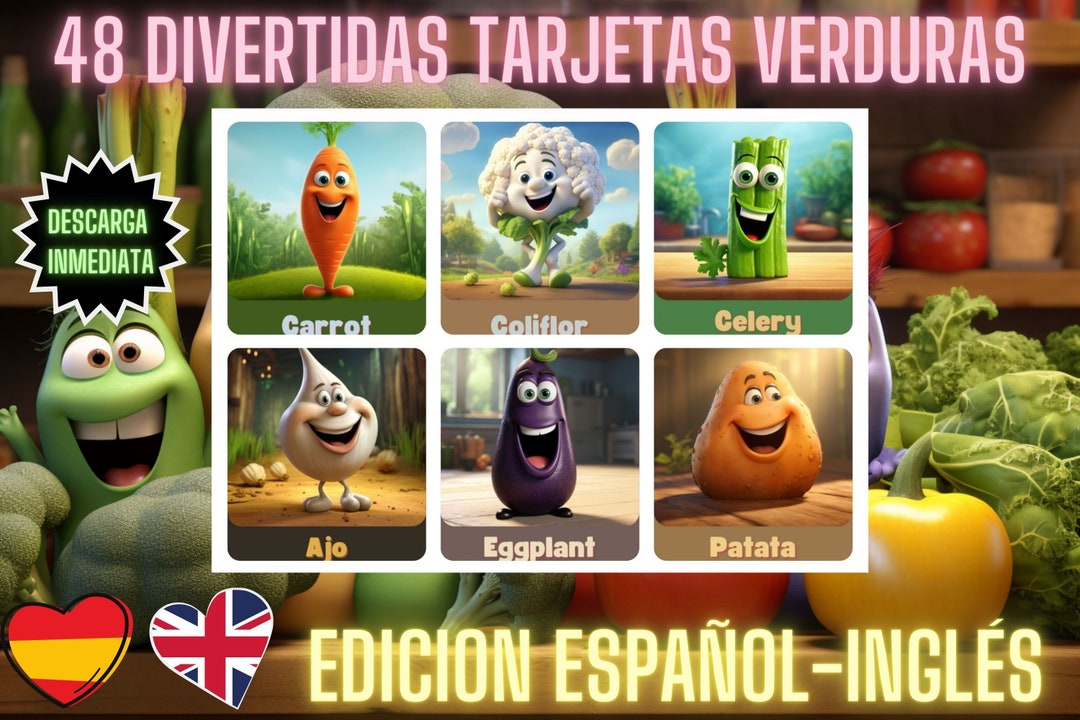 48 Fun Montessori Style Vegetable Learning Cards. Flashcards Bilingual ...