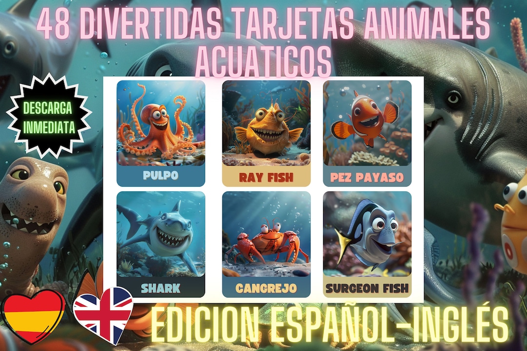 48 Fun Montessori-style Aquatic Animals Learning Cards. Flashcards ...