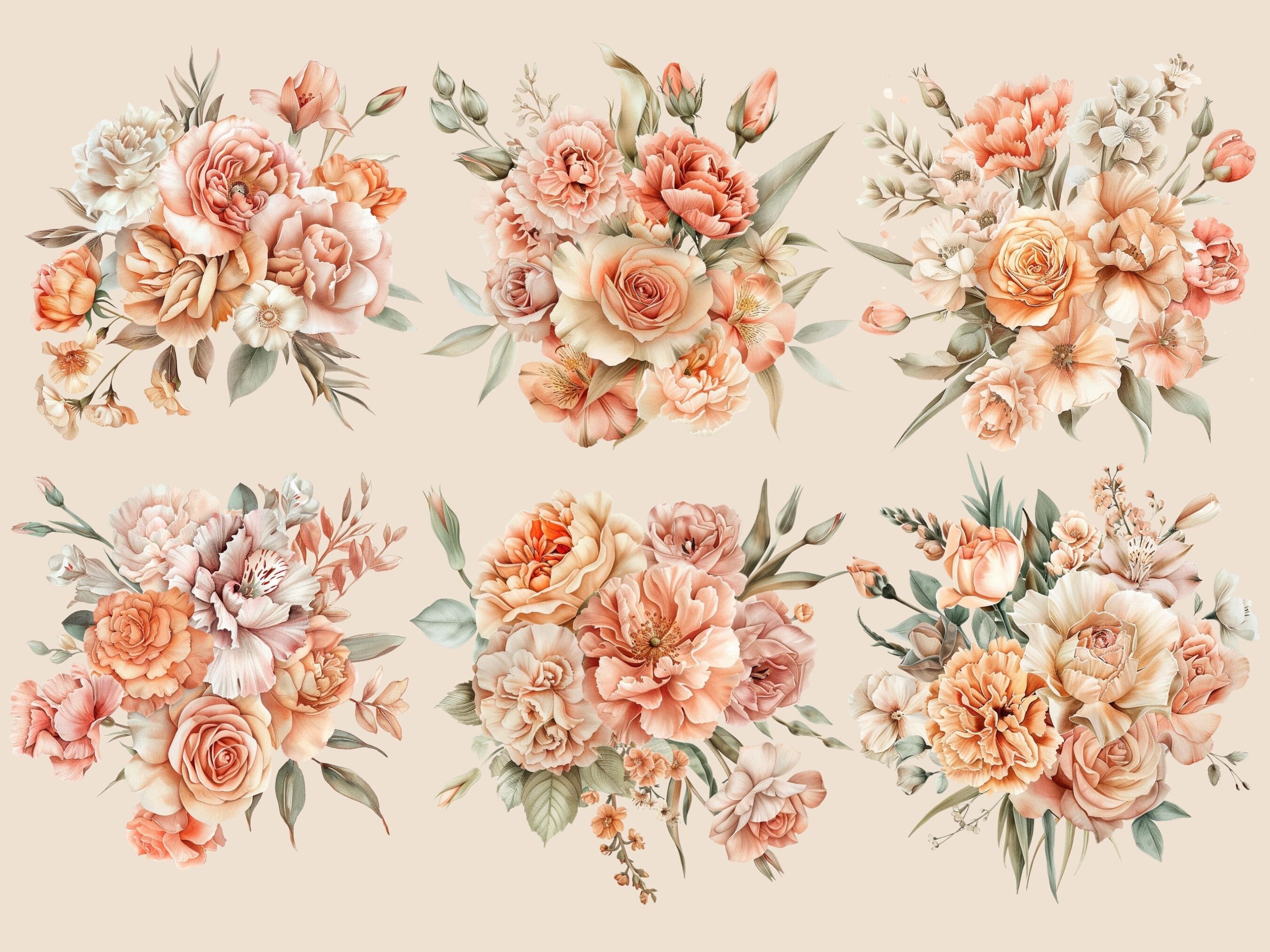 Pastel Florals Clipart, Spring Bouquets, Watercolor Floral Graphics ...