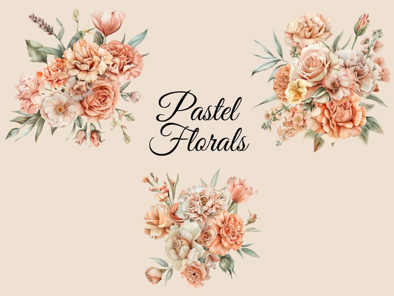 Pastel Florals Clipart, Spring Bouquets, Watercolor Floral Graphics ...