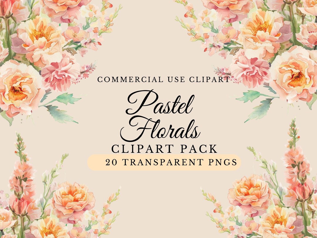Pastel Florals Clipart, Spring Bouquets, Watercolor Floral Graphics ...