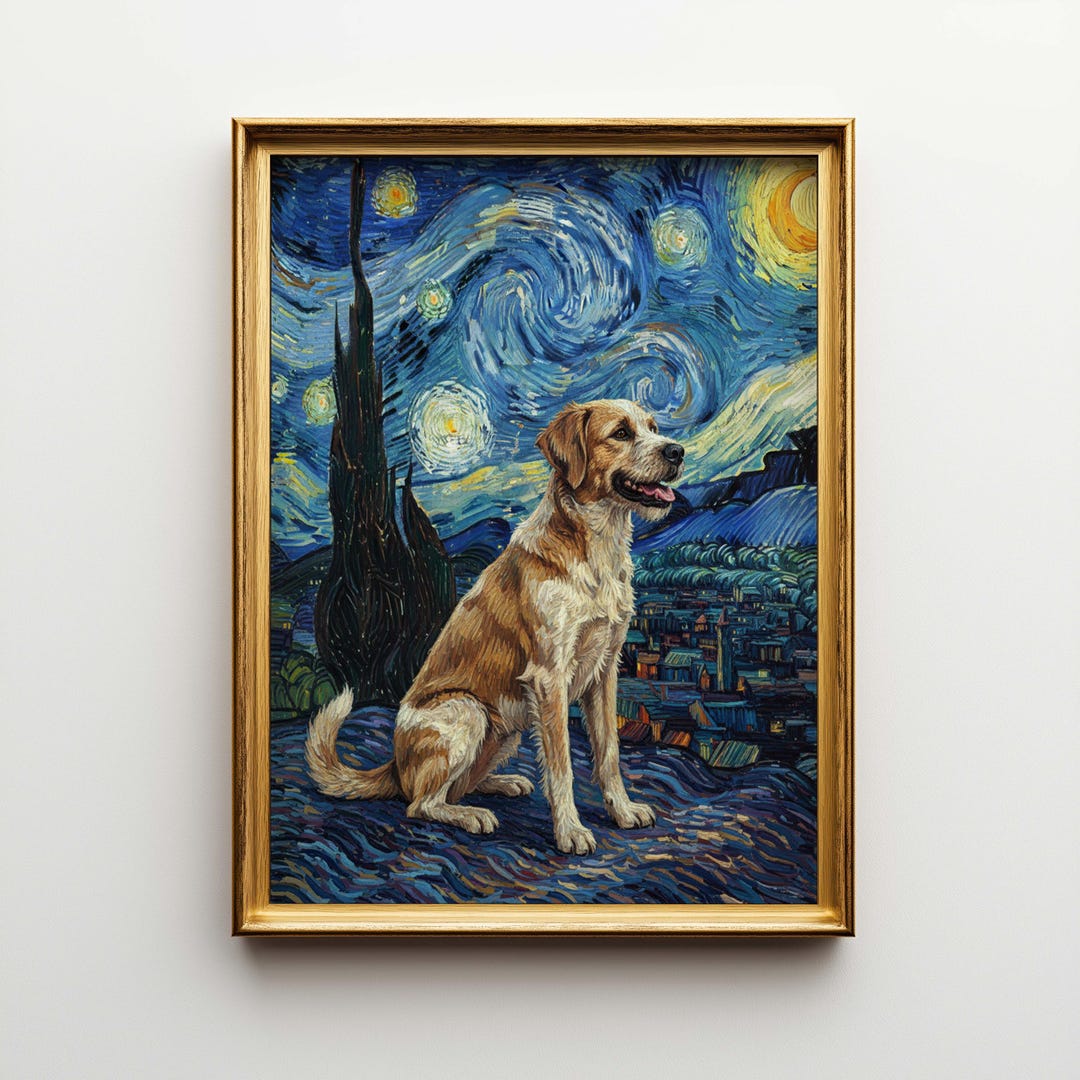 Fawn Brittany Griffon Starry Night Canvas Art - Dog Van Gogh Poster ...