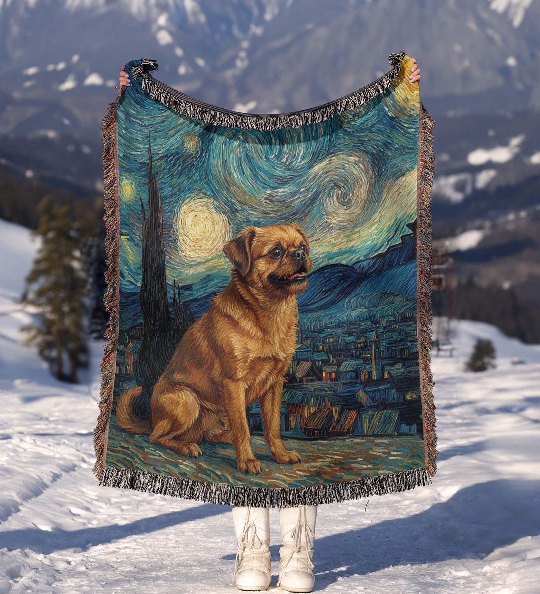 Griffon Belge Starry Night Art - Van Gogh Inspired Woven Blanket ...