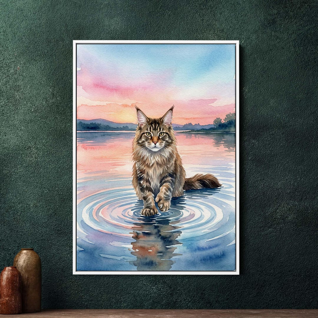 Maine Coon Polydactyl Cat Framed Canvas Wall Art – Large Feline Pet ...