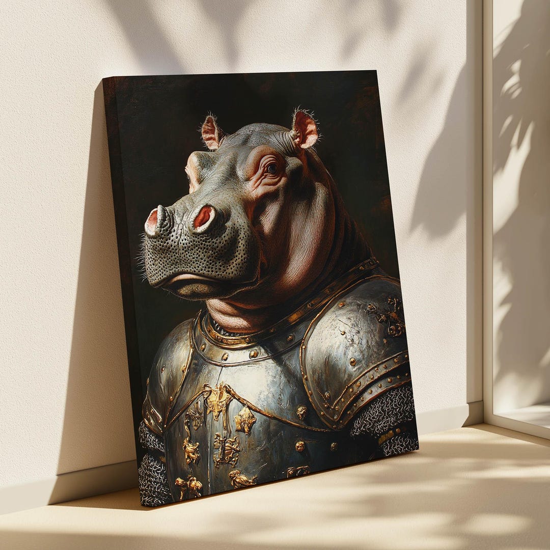 Renaissance Portrait of a Hippo Knight | Canvas Wall Art | Vintage ...