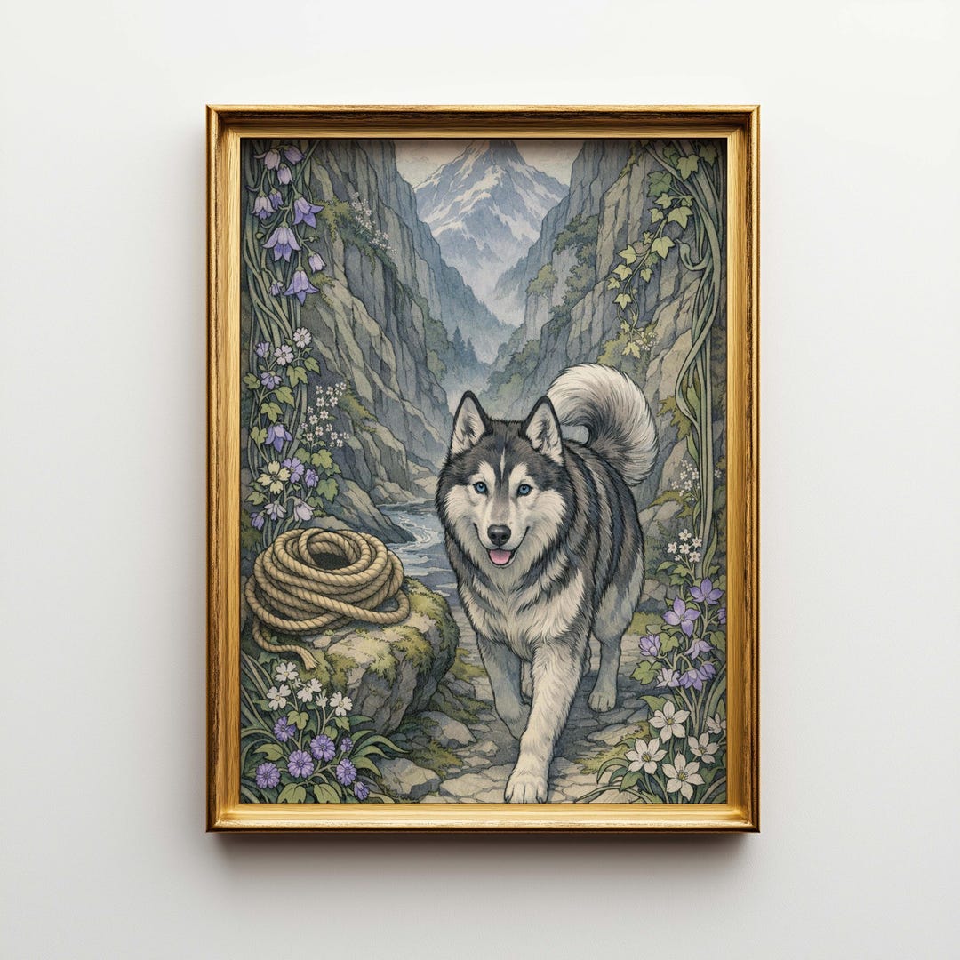 Siberian Husky Art Nouveau Poster and Canvas, Large Mountain Gorge Wall ...