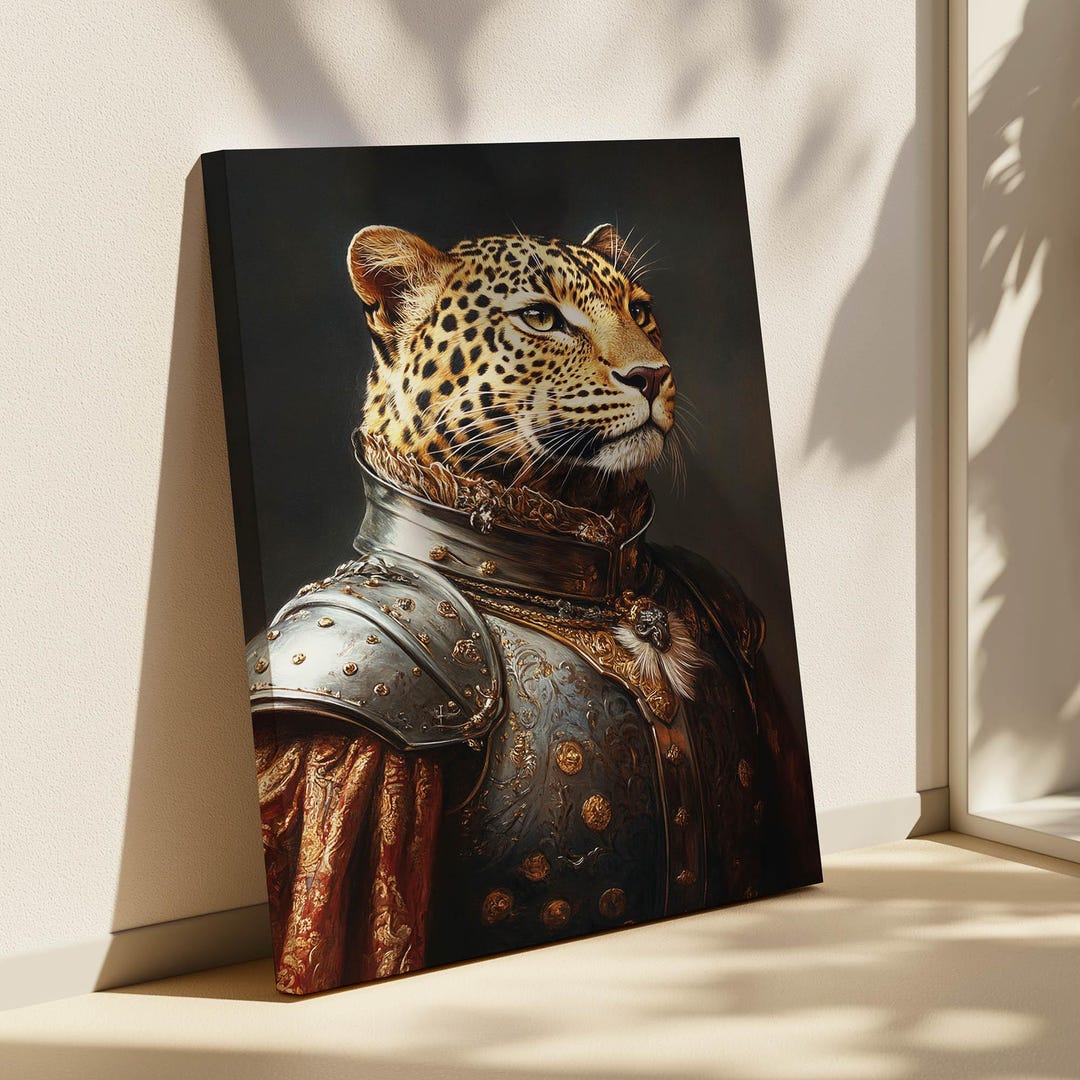 Renaissance Portrait of a Leopard Knight | Canvas Wall Art | Vintage ...
