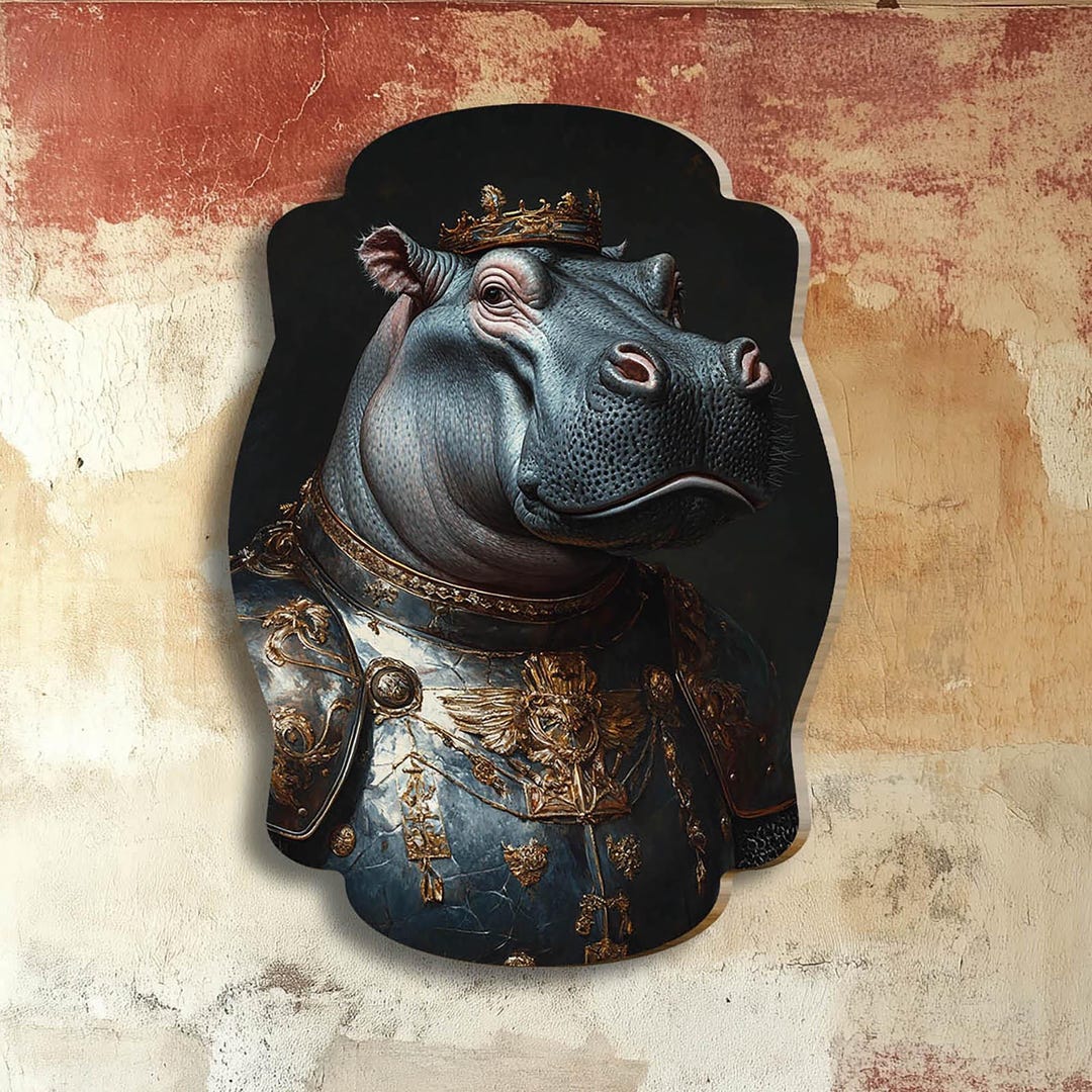 Renaissance Portrait of a Hippo Knight | Wood Wall Art | Vintage ...