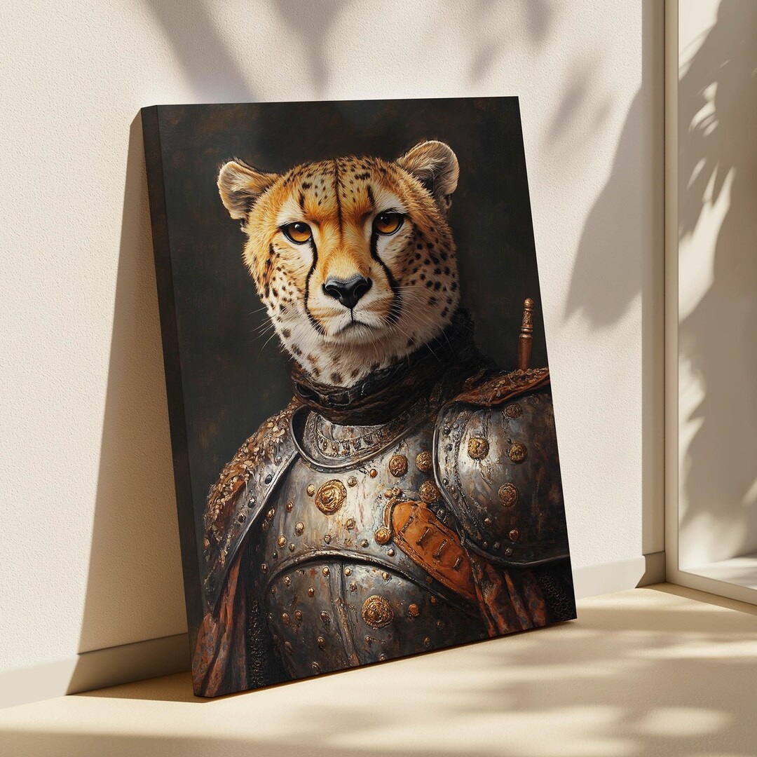 Renaissance Portrait of a Cheetah Knight | Canvas Wall Art | Vintage ...