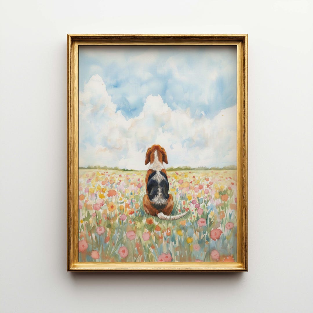 Serbian Tricolour Hound Flower Field Canvas Art - Dog Memorial Poster ...