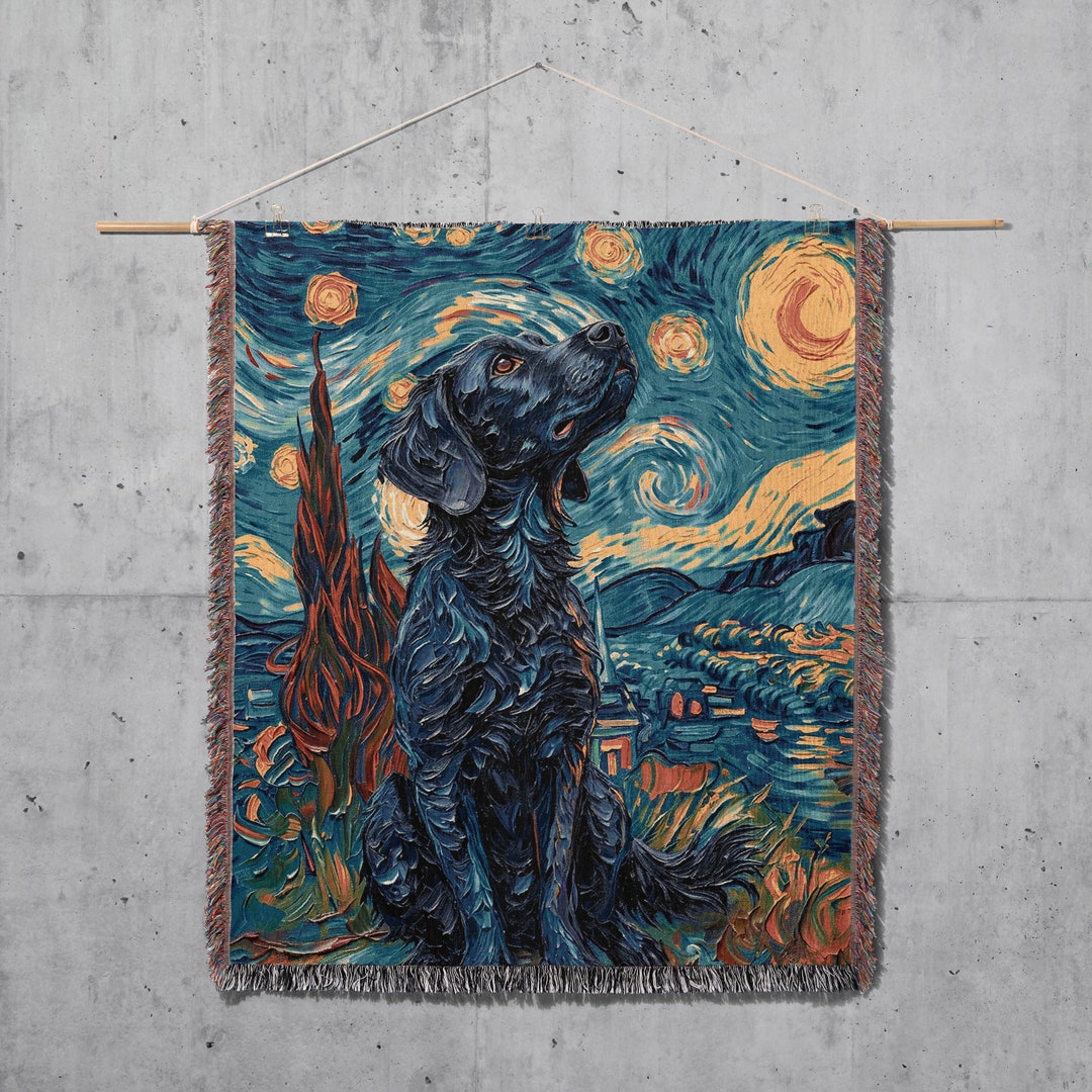 Griffon Nivernais Starry Night Art - Van Gogh Inspired Woven Blanket ...
