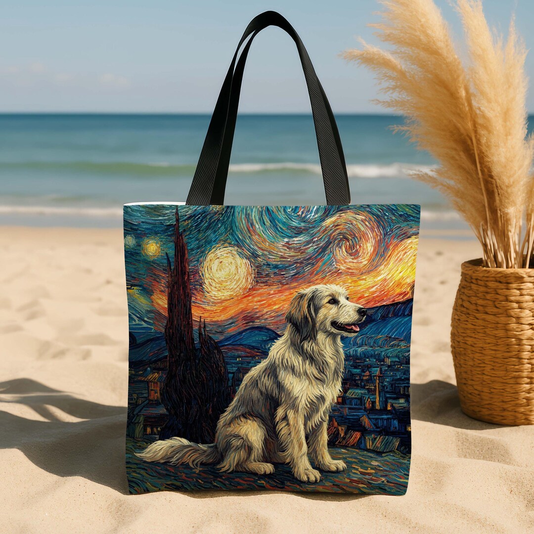 Long-haired Pyrenean Sheepdog Starry Night Tote Bag Art - Dog Van Gogh ...