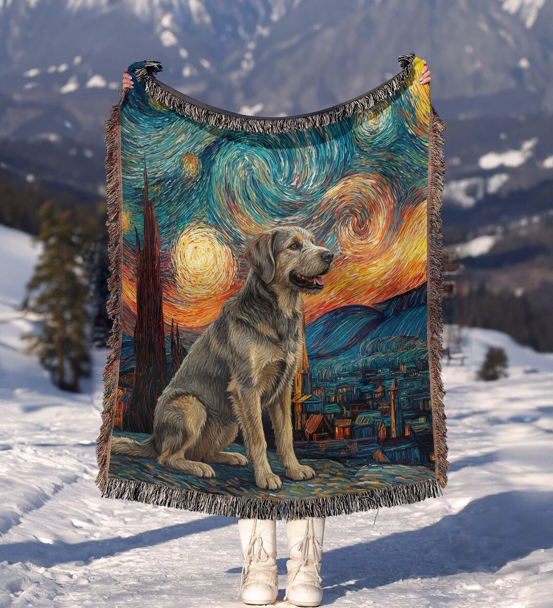 Griffon Nivernais Starry Night Art - Van Gogh Inspired Woven Blanket ...