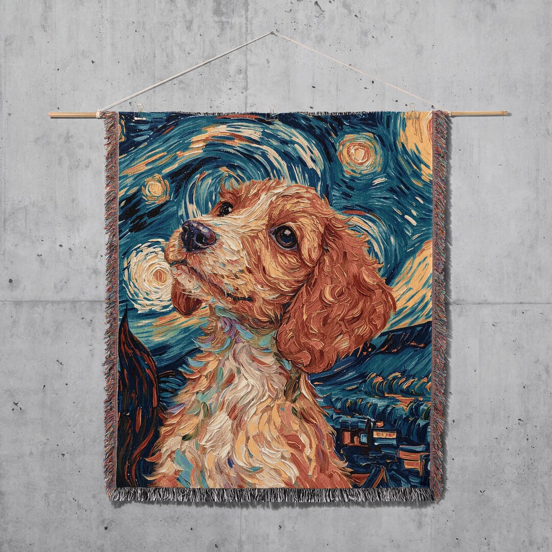 Fawn Brittany Griffon Starry Night Art - Van Gogh Inspired Woven ...