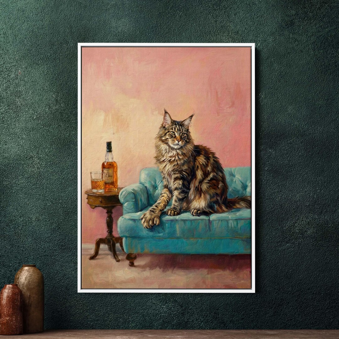 Maine Coon Polydactyl Cat Framed Canvas Wall Art, Large Feline Pet ...