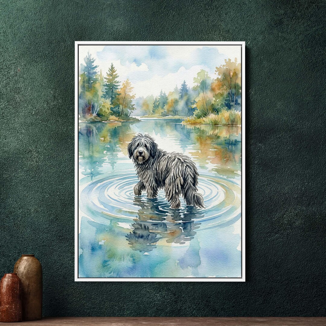 Bergamasco Sheepdog Framed Canvas Wall Art – Large Rustic Dog Lover ...
