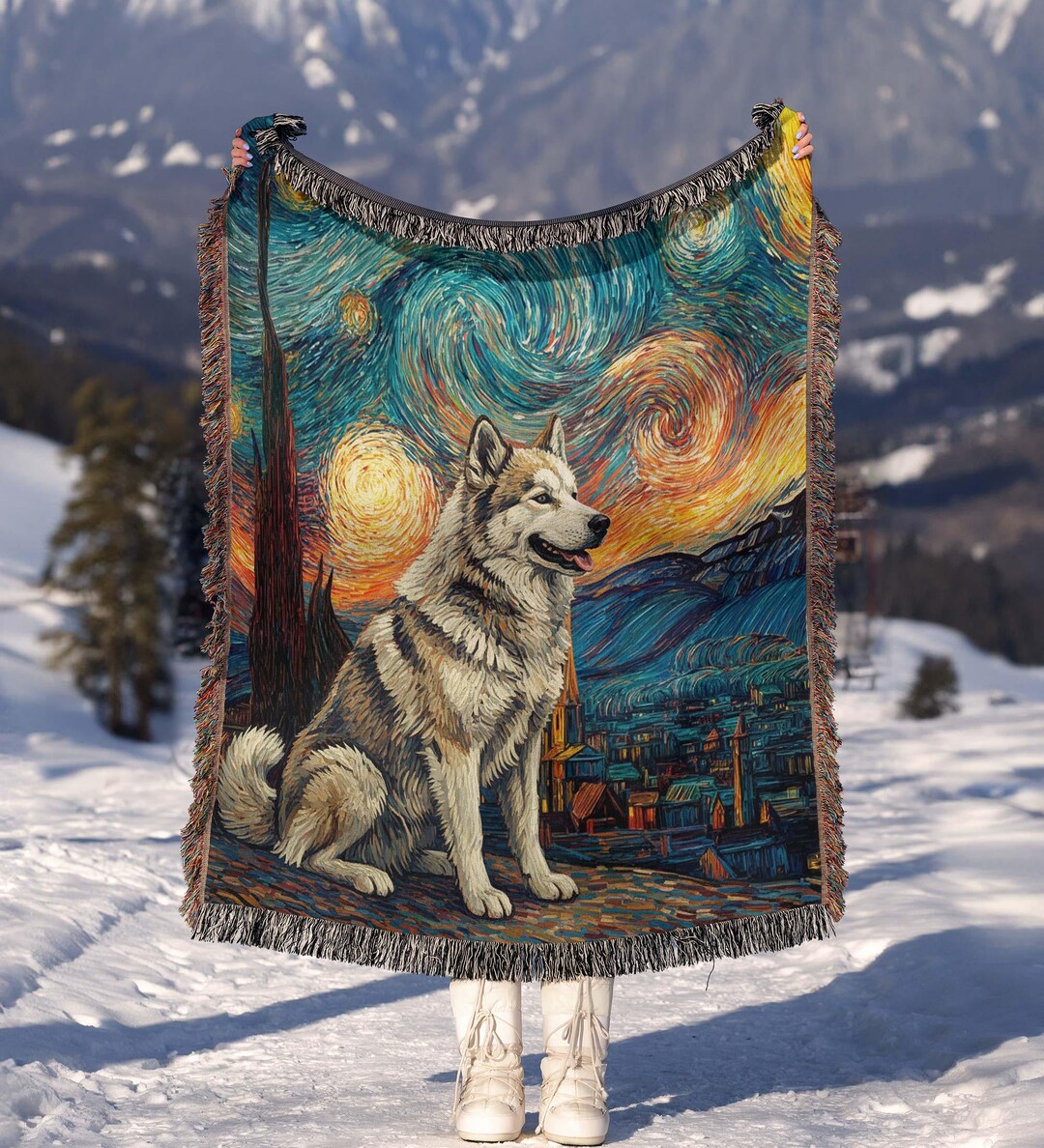 Canadian Eskimo Starry Night Art - Van Gogh Inspired Woven Blanket ...