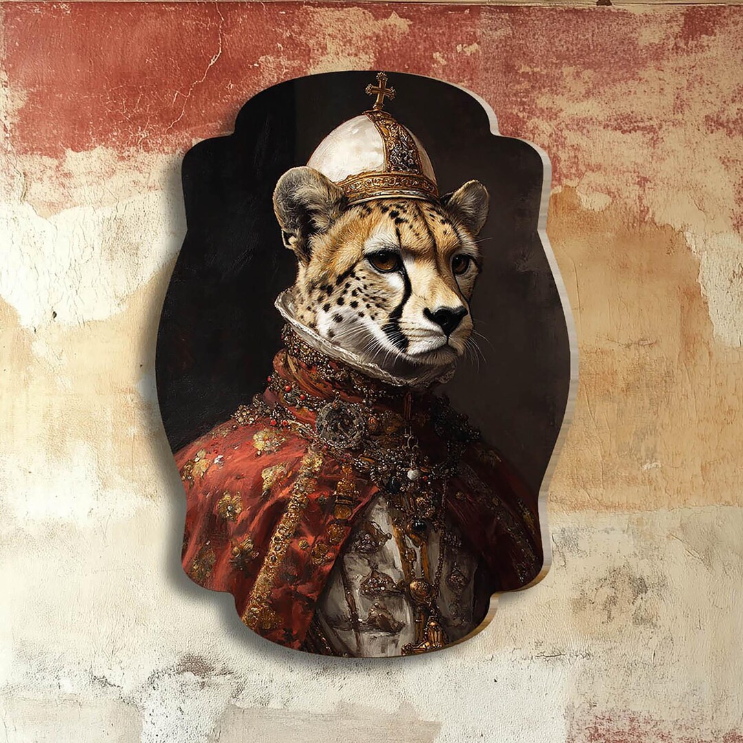 Renaissance Portrait of a Cheetah Pope | Wood Wall Art | Vintage ...