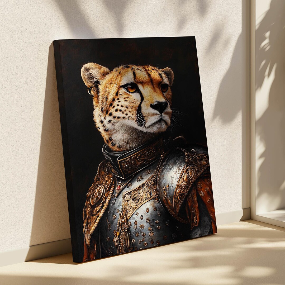 Renaissance Portrait of a Cheetah Knight | Canvas Wall Art | Vintage ...
