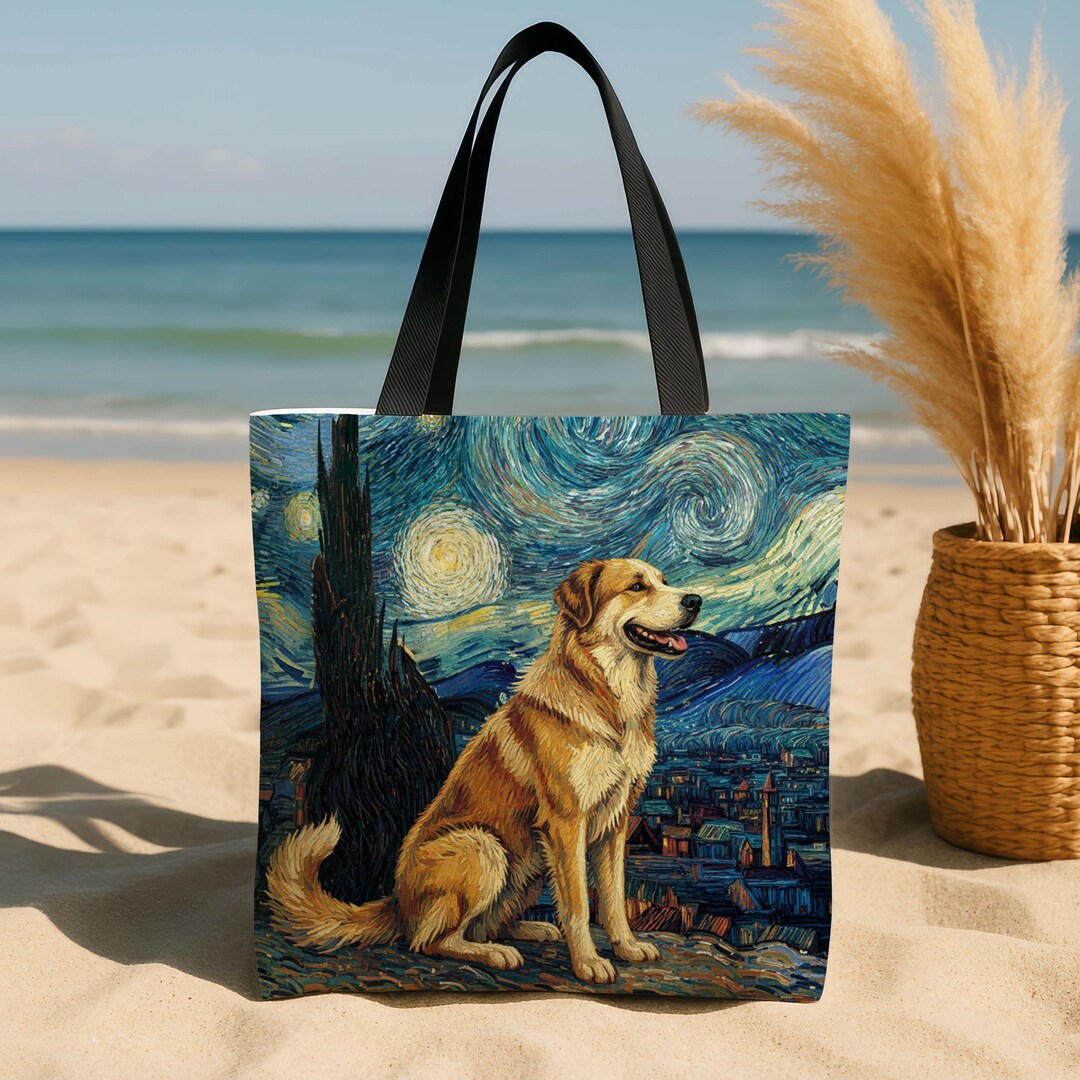 Atlas Mountain Dog Aidi Starry Night Tote Bag Art - Dog Van Gogh ...