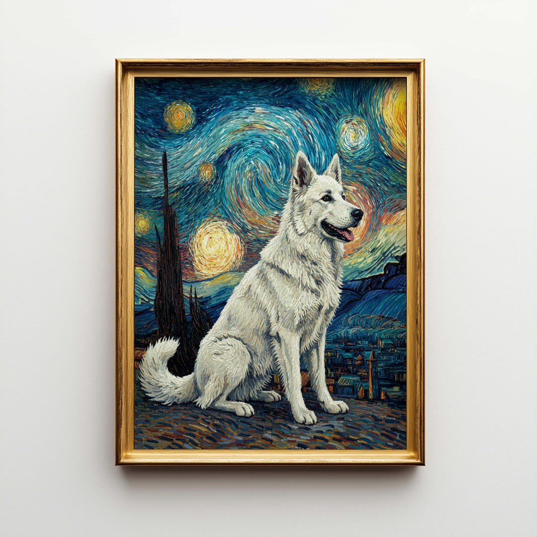 Tatra Shepherd Dog Starry Night Canvas Art - Dog Van Gogh Poster Gift ...