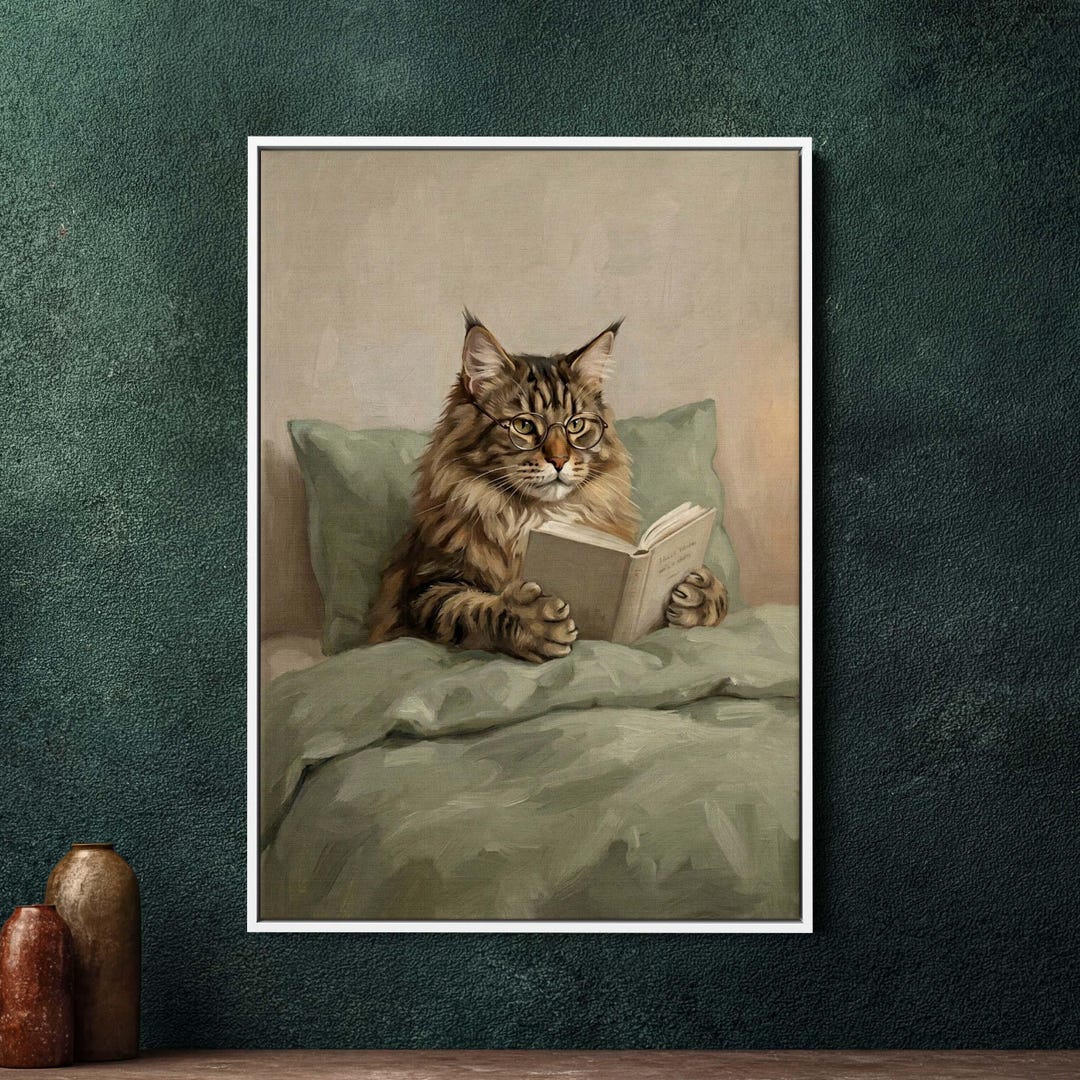 Maine Coon Polydactyl Cat Framed Canvas Wall Art, Large Rustic Feline ...
